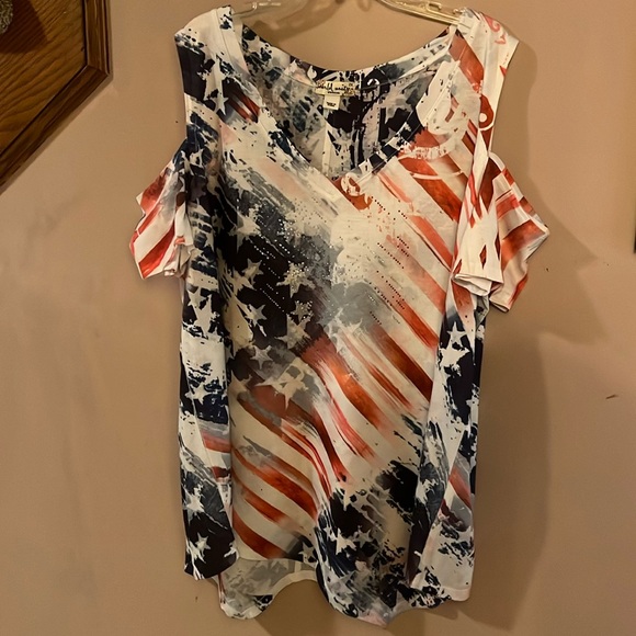 World Unity Woman | Tops | World Unity Woman Patriotic Cold Shoulder ...